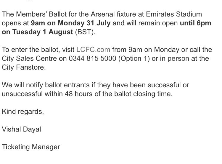 Arsenal away Members Ballot - Ticket News and Travel - FoxesTalk